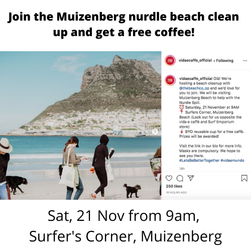 Join the Muizenberg nurdle Beach Clean up and get a free vida e caffe ...